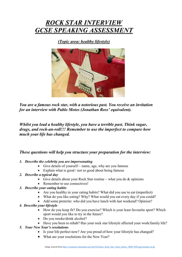 GCSE Healthy Lifestyle Rock Star Interview Writing Or Speaking ~ 20 ...