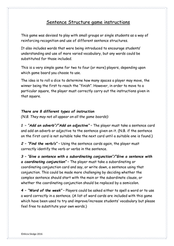Sentence Structure Game | Teaching Resources