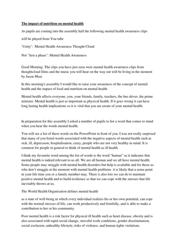 An assembly on Food and Mental Health | Teaching Resources