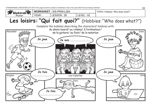 FRENCH (UNIT 6: FRIENDS/ACTIVITIES/TIME): Y4-Y5: My hobbies: sport ...
