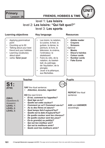 FRENCH (UNIT 6: FRIENDS/ACTIVITIES/TIME): Y4-Y5: My hobbies: sport ...
