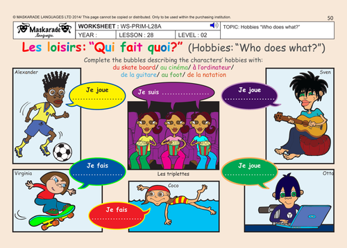 FRENCH (UNIT 6: FRIENDS/ACTIVITIES/TIME): Y4-Y5: My hobbies: sport ...