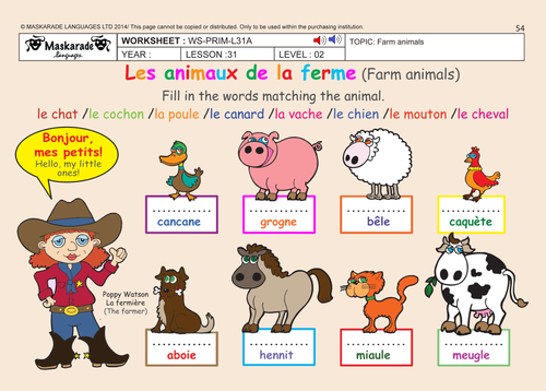 FRENCH (UNIT 6: FRIENDS/ACTIVITIES/TIME): Y4-Y5: Farm animals ...