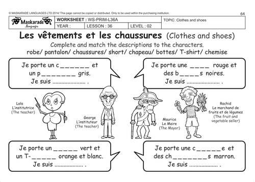 FRENCH (UNIT 7: MY HOME/ TRANSPORT/ SUMMER HOLIDAY): Y4-Y5: My clothes ...
