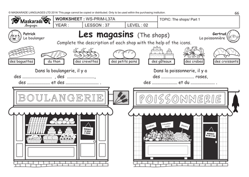FRENCH (UNIT 7: MY HOME/ TRANSPORT/HOLIDAYS): Y4 - Y5: The shops ...