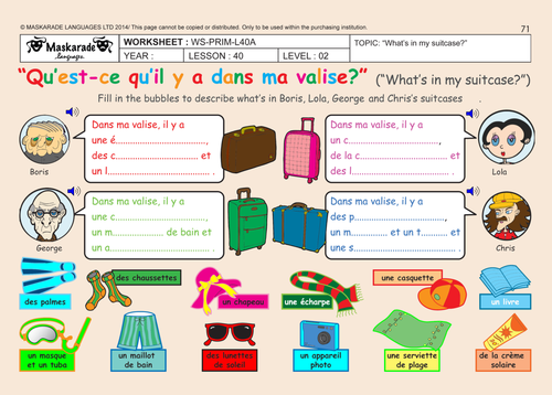 FRENCH (UNIT 7: HOME/ HOLIDAYS): Y4 - Y5: What's in my suitcase?/ My ...