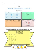 Surds Simplify and Add by TeachByNumbers | Teaching Resources