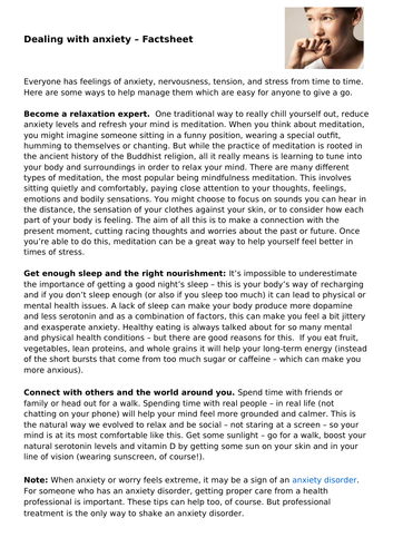 Anxiety - Mental Health PSHE | Teaching Resources