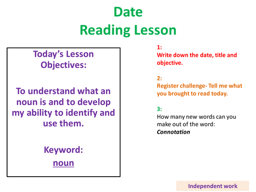 Reading Record with Lessons based on the KS2 / 3 Glossary For the New ...