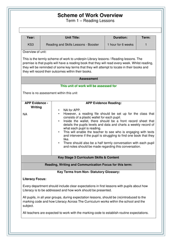 Reading Record with Lessons based on the KS2 / 3 Glossary For the New ...