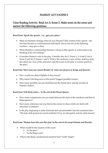 Hamlet Act 3 Scene 2 | Teaching Resources