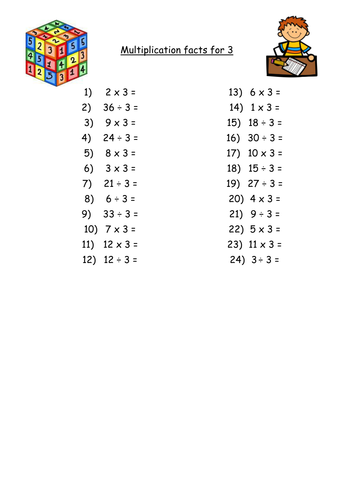 Multiplication facts tests - full set from 2-12 including division ...
