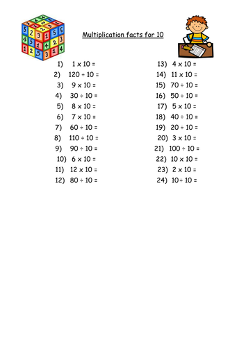 Multiplication facts tests - full set from 2-12 including division ...