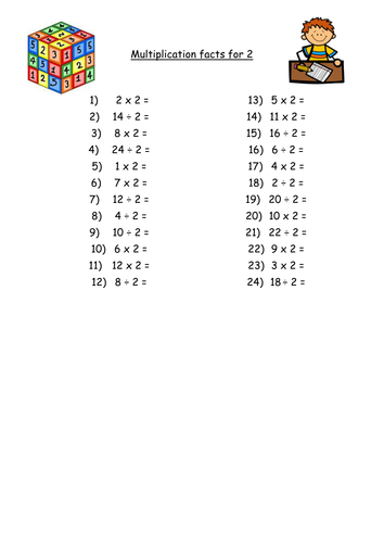 Multiplication facts tests - full set from 2-12 including division ...