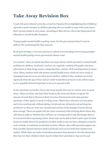 Take Away Revision Box | Teaching Resources