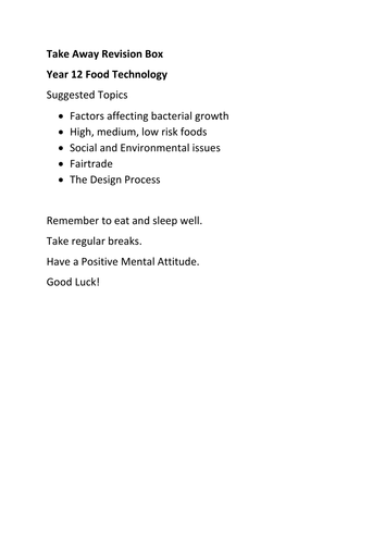 Take Away Revision Box | Teaching Resources