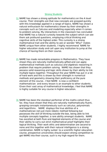 A level maths references for UCAS (Updated for strong, middle and weak ...