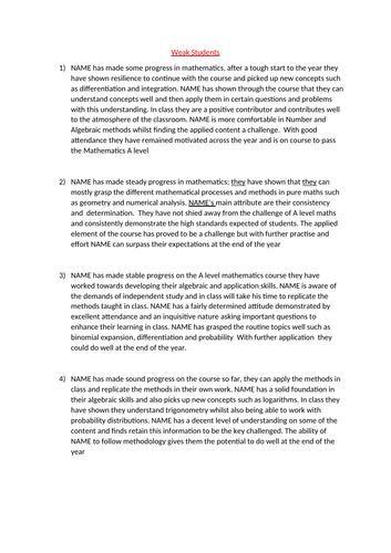 A level maths references for UCAS (Updated for strong, middle and weak ...