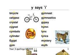 Year 3 spellings: the 'y' says 'i' as in gym, crystal. Presentation and ...