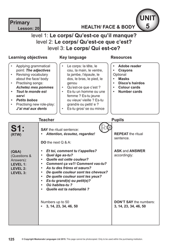 FRENCH (UNIT 4: HEALTH & BODY/ SEASONS): Y5 - Y6: Describing someone's ...