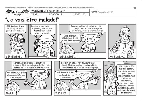 FRENCH (UNIT 4: HEALTH & BODY/ SEASONS): Y5-Y6: Not feeling well/ Going ...