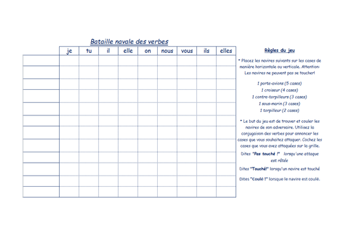 Battleship with verb conjugation | Teaching Resources