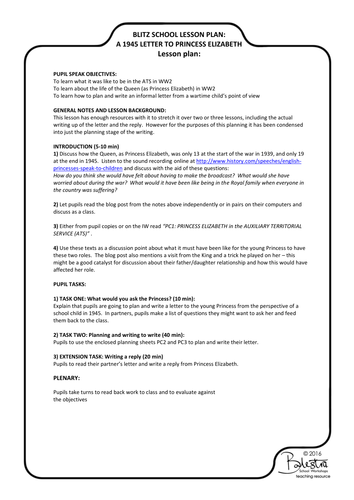 WW2/Blitz writing lesson "A letter to the Queen" - with full resources ...