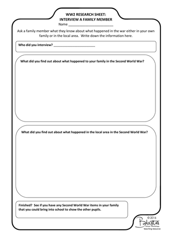 Interview a family member WW2 writing frame | Teaching Resources