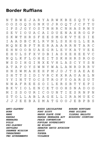 Bloody Kansas Word Search Pack | Teaching Resources