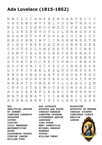 Ada Lovelace Word Search | Teaching Resources