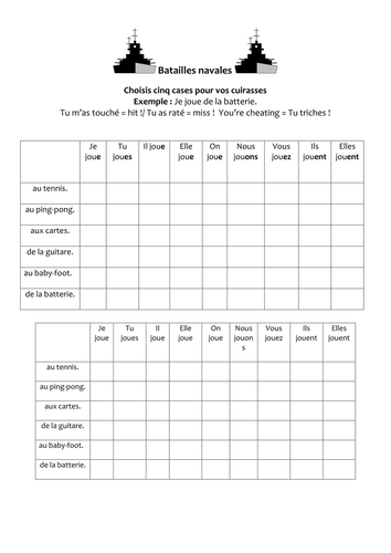 French Teaching Resources. PowerPoint & Battleships: Present Tense for ...