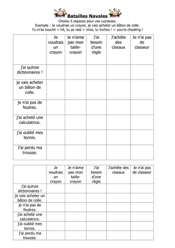 French Teaching Resources. PowerPoint & Battleships: School Bag Items ...