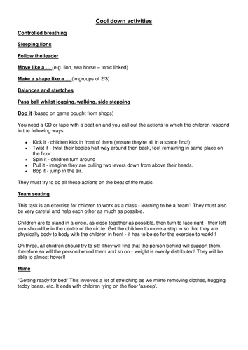 PE - Warm Up and Cool Down Activities | Teaching Resources