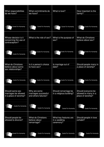 Relationships Revision GCSE Religious Studies Cards For Humanity ...