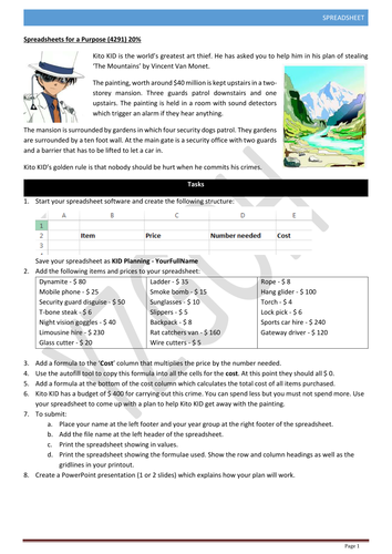 Spreadsheet KS3 - Assessment/ Project | Teaching Resources