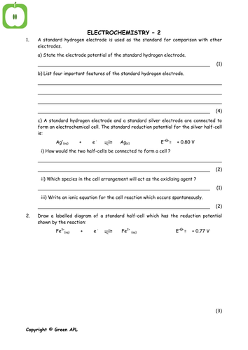 Chemistry revision: Post 16 Redox and Electrochemistry | Teaching Resources