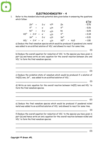 Chemistry revision: Post 16 Redox and Electrochemistry | Teaching Resources