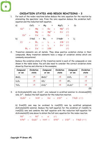 Chemistry revision: Post 16 Redox and Electrochemistry | Teaching Resources