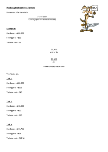 Break Even Full Resource | Teaching Resources