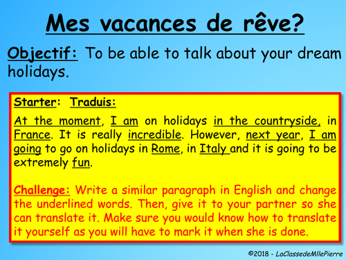 Allez 1 - Unit 7 - Mes vacances de rêve - 7.3 - les vacances - j ...