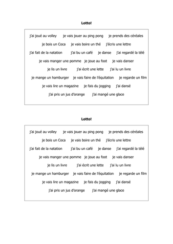 French Teaching Resources. Cards & Lotto: Present, Perfect & Near ...