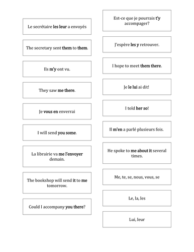 French Teaching Resources. French- English Matching Cards:Object ...