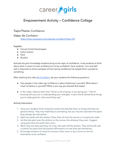 Be Confident: Video-Based Empowerment Lesson | Teaching Resources
