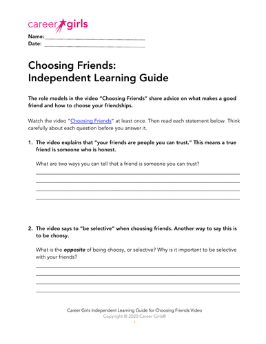 Choosing Friends: Video-Based Empowerment Lesson | Teaching Resources