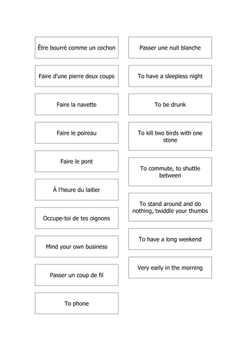 French Teaching Resources. Idiomatic Expressions Matching Cards x 2 ...