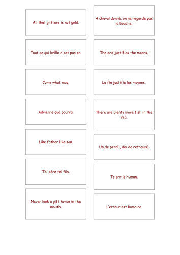 French Teaching Resources. Idiomatic Expressions Matching Cards x 2 ...