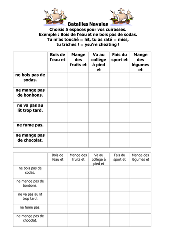 French Teaching Resources. PowerPoint & Battleships La santé! Healthy ...