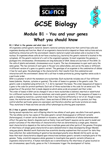 B1 You and Your Genes OCR 21st Century Science (2016) Revision ...