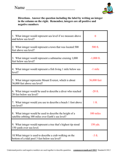 Working with Integers - 6.NS.5 | Teaching Resources