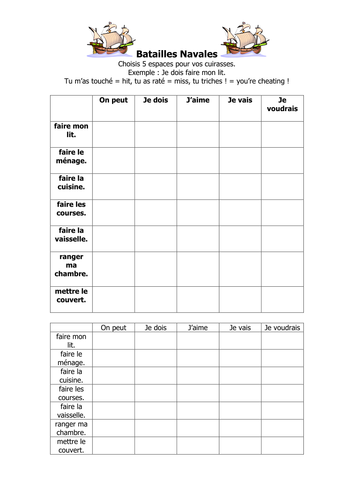 French Teaching Resources. PowerPoint & Battleships Game: Household ...